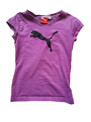PUMA Girls T-Shirt Purple Cap Sleeve Black Logo 6X Sport Lifestyle | eBay