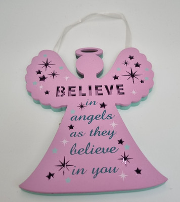 Believe In Angels As They Believe In You Wooden Mirrored Hanging Sign ...