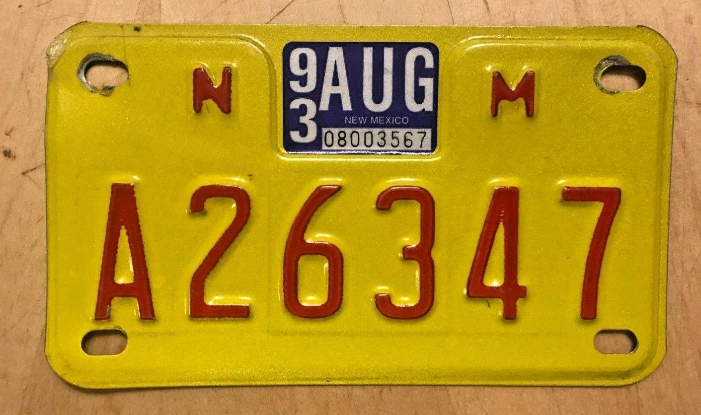 1993 NEW MEXICO MOTORCYCLE CYCLE MOTOR BIKE LICENSE PLATE " A 26347 ...