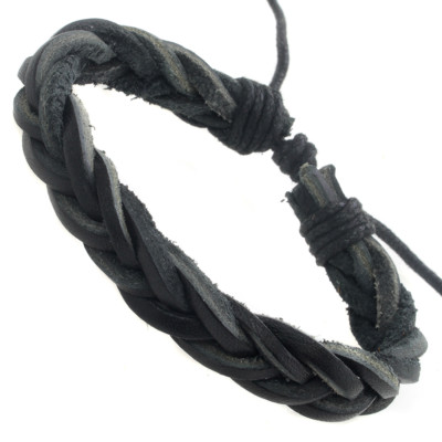 Mens Unisex Real Black Leather Surfer Braid Wristband Bracelet ...