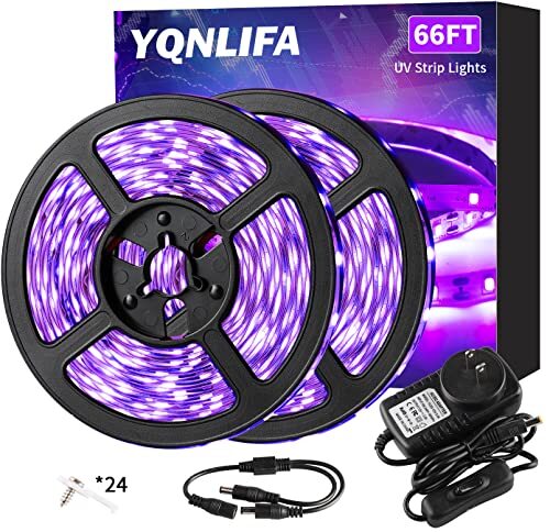 66ft/20m Black Light Strip 1200 Lamp Beads Flexible Led Blacklight Kit ...