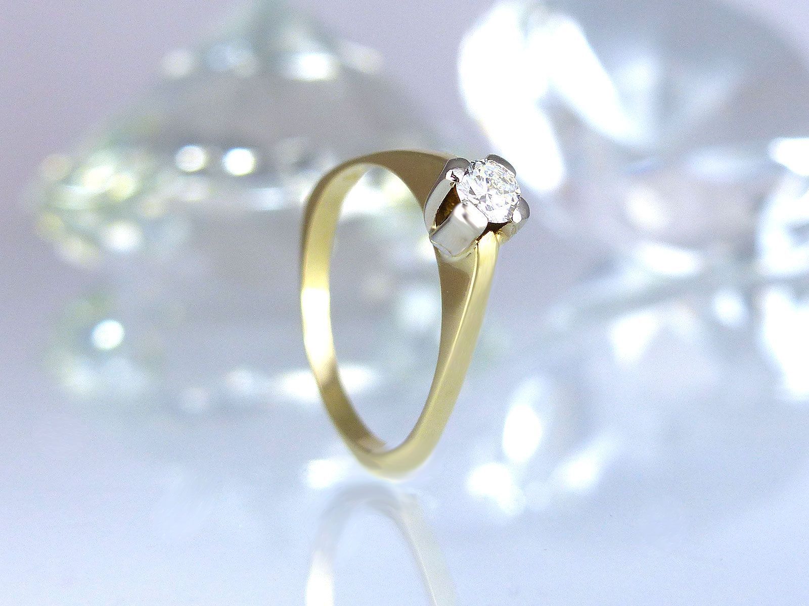 Anneau " Solitaire " En 585 Jaune / or Blanc Brillant - 1 Diamant 0,25 ...