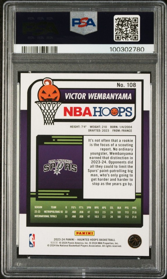 2023-24 Panini Haunted Hoops - Slime #108 Victor Wembanyama (RC) PSA 10 ...
