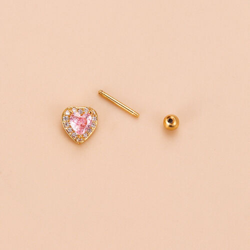 1Piece Stainless Steel Thin Rod Piercing Stud Earrings Pink Zircon Ear ...