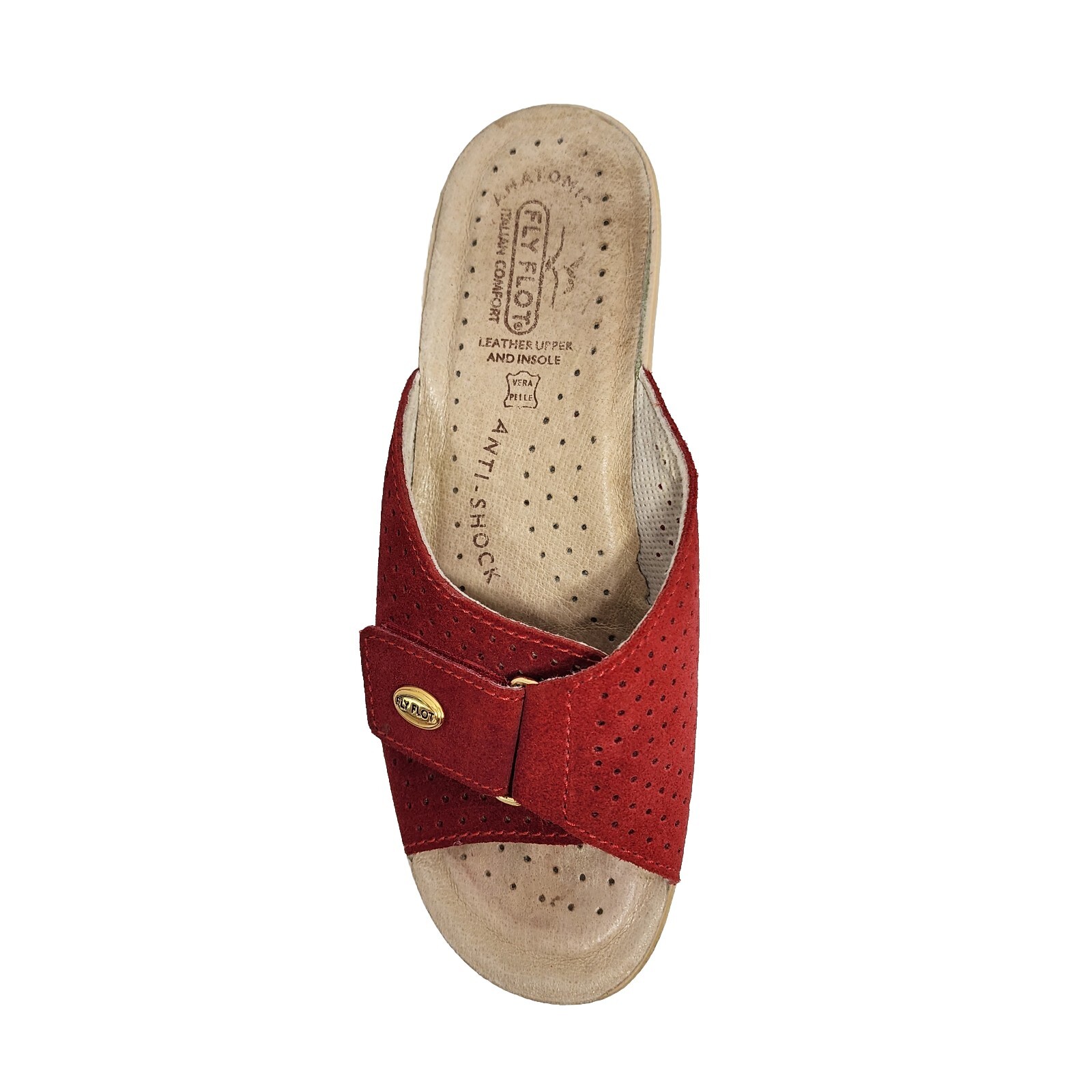 FLY FLOT Womens Anatomic Red Leather Suede Wedge Slip… - Gem
