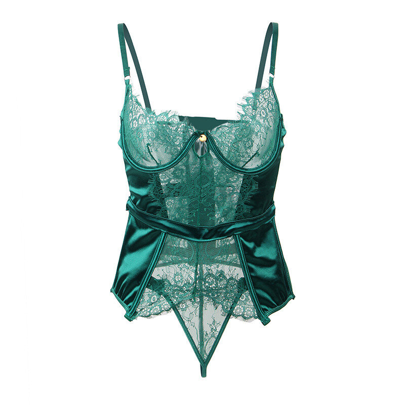 women Sexy Black Green Lace Transparent Basque baby doll soft lace ...