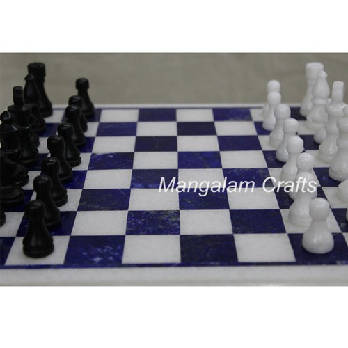 15" Marble Chess Table lapis Inlay Handmade With 2.5" King Size marble ...