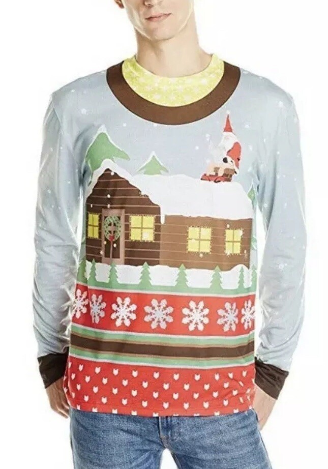 Faux Real Men's Santa On Break Pooping In Chimney Ugly Christmas T ...