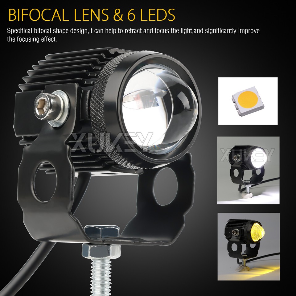 Motorcycle Motorbike Headlight Driving Fog Spot Lights Angel Eye Halo ...