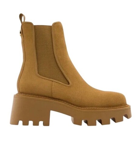 Zara suede leather lug sole platform Chelsea boots neutral camel women ...