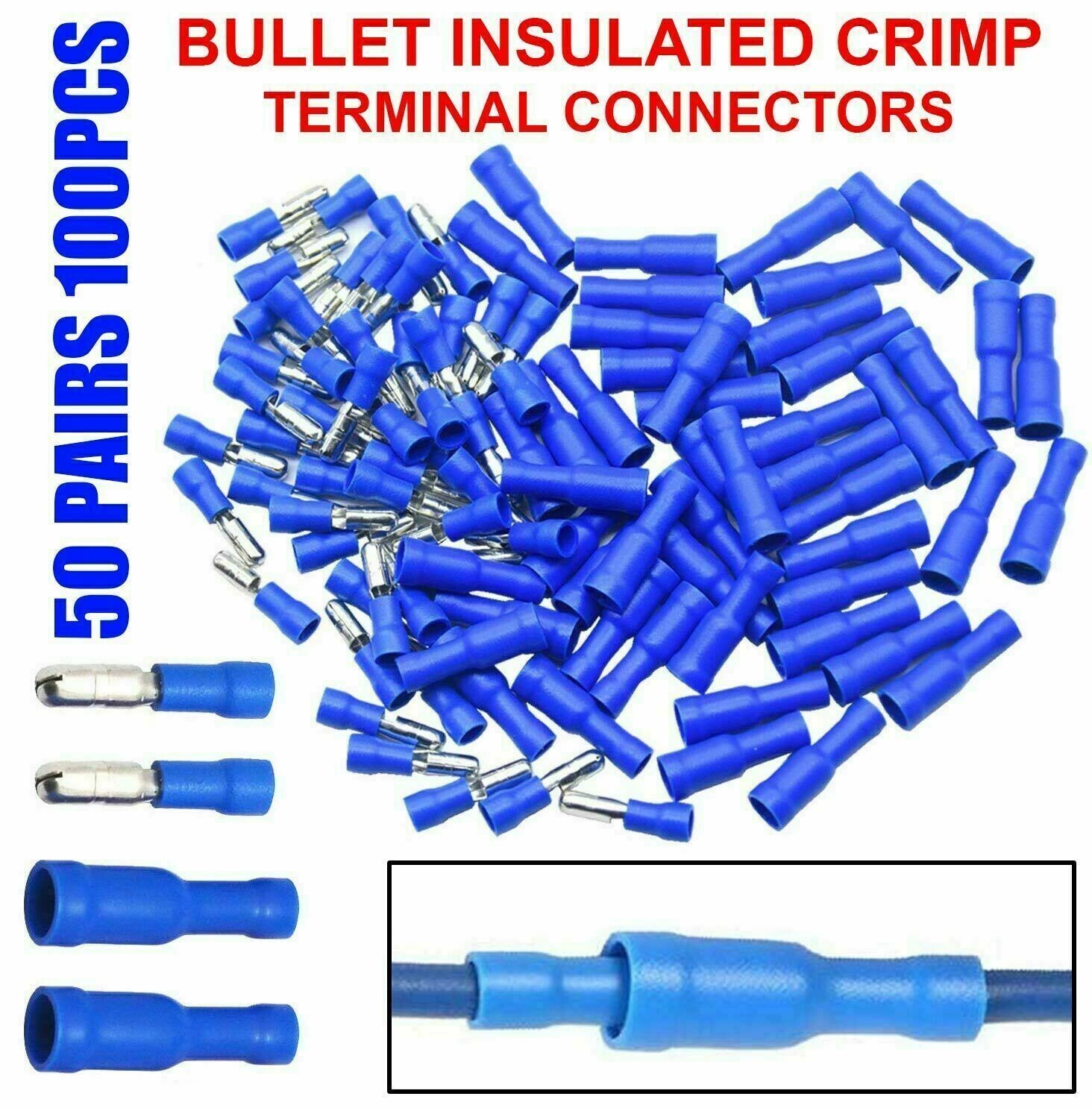 Blue Bullet Wire Connectors Insulated Crimp Terminals Marine and ...