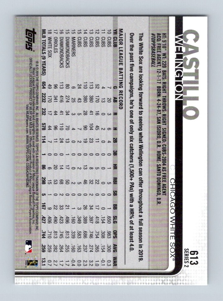 2019 Topps ASG Foil Stamp #613 Welington Castillo Chicago White Sox | eBay