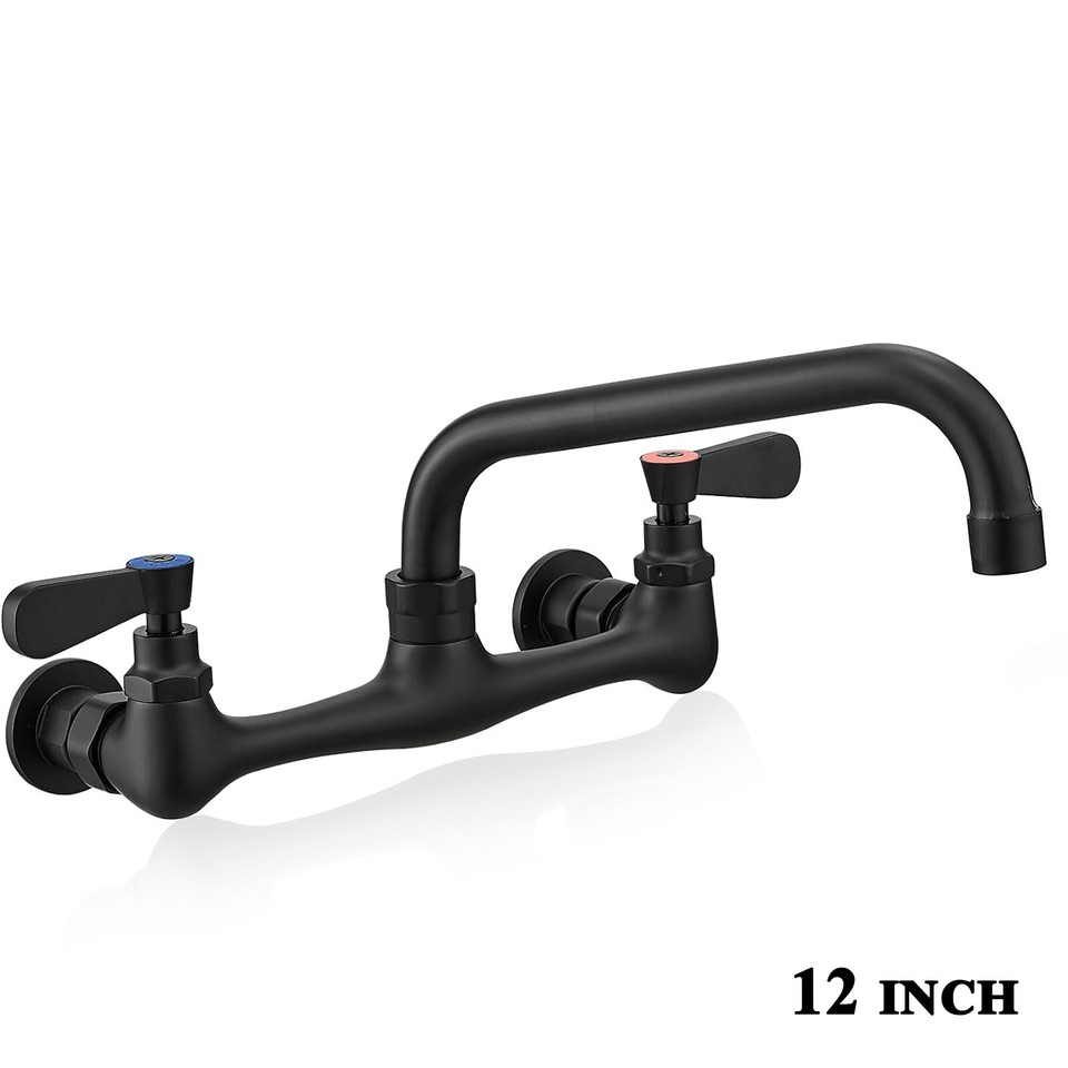Commercial Kitchen Faucet 8" Center Wall Sink Faucet 2-Handle Mixer ...