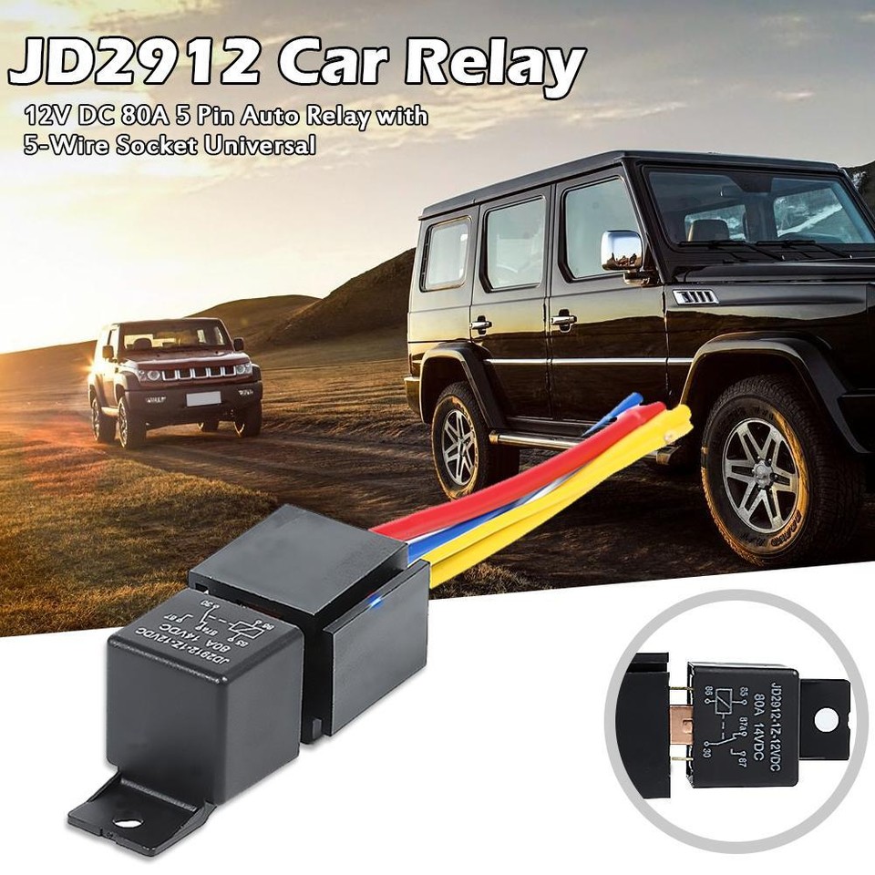 JD2912 Relay 12V DC 80A 5 Pin with 5 Wire Socket for Car Automobile ...