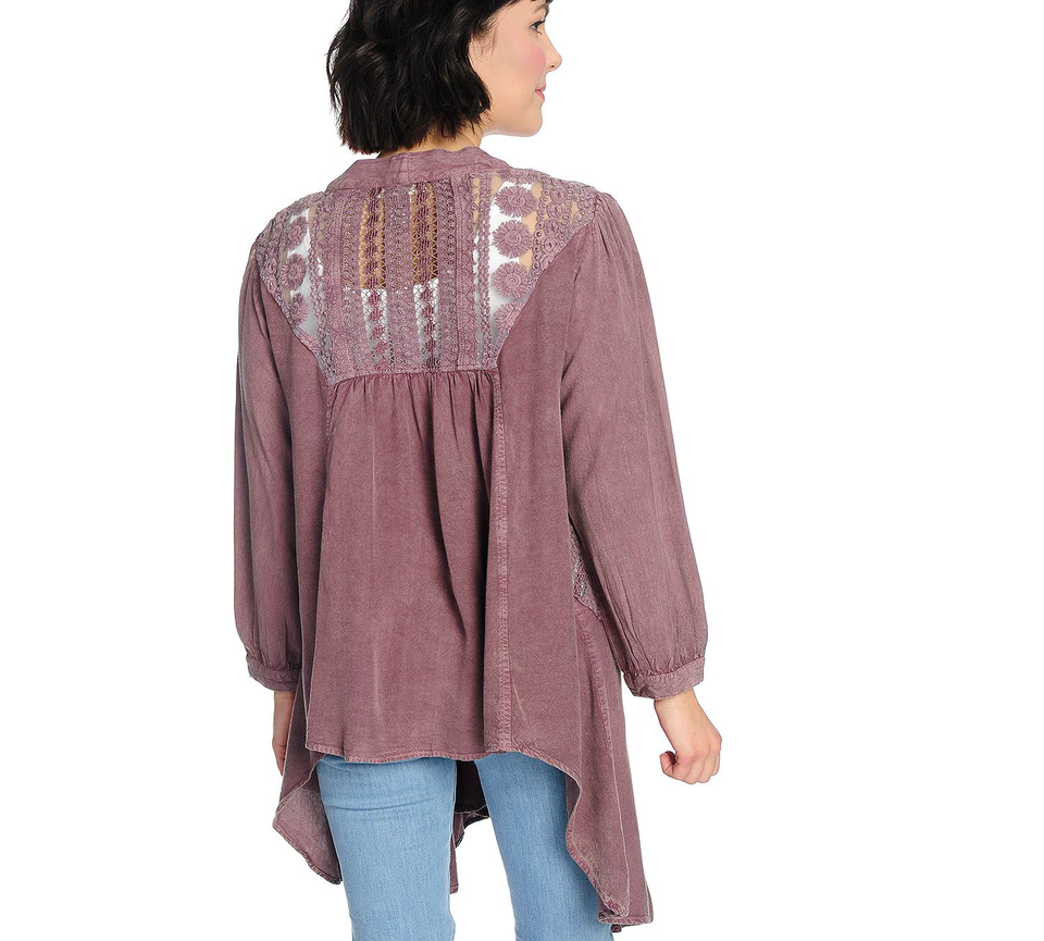NEW Indigo Thread Co Woven Cascading Open Front Cardigan with Lace ...