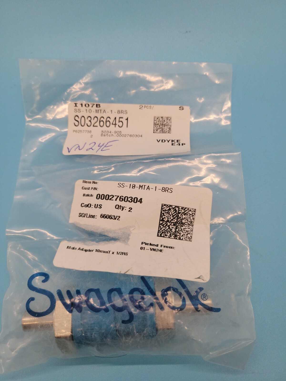 X2 Swagelok SS-10-MTA-1-8RS Tube Fitting, Male Tube Adapter, 10 mm Tube ...