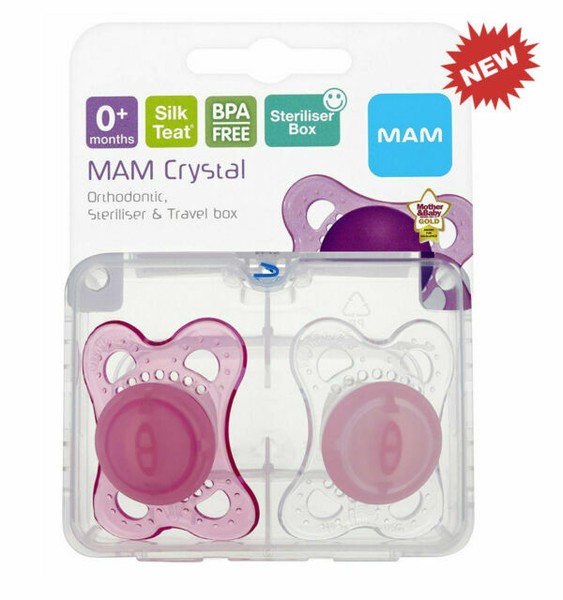 MAM Crystal Orthodontic Soother Dummy Pink White Newborn 0 Months 2pk ...