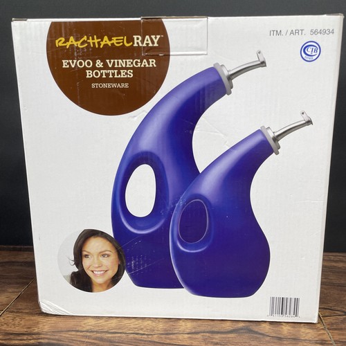 Rachael Ray EVOO and Vinegar Bottles Stoneware Blue New In Box | eBay