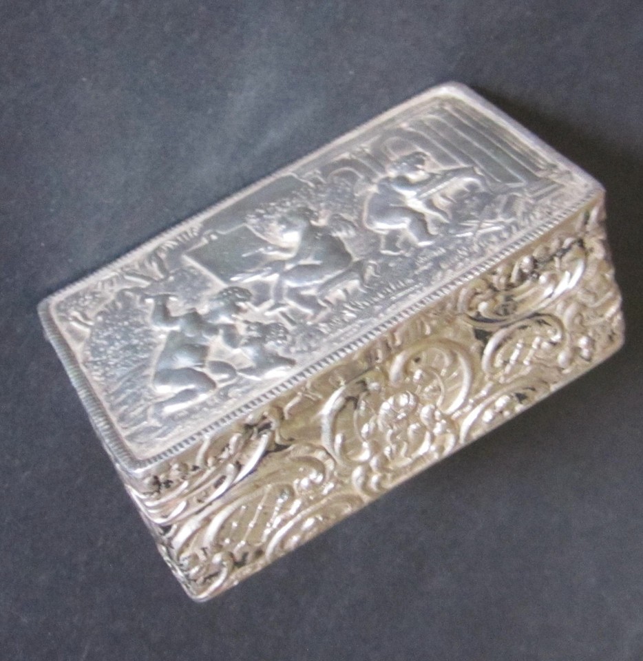 ANTIQUE SILVER TRINKET BOX W/ HALLMARKS REPOUSSE CHERUBS 2 13/16" L. | eBay