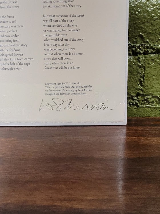 W S Merwin / One Story Broadside Signed 1989 | eBay