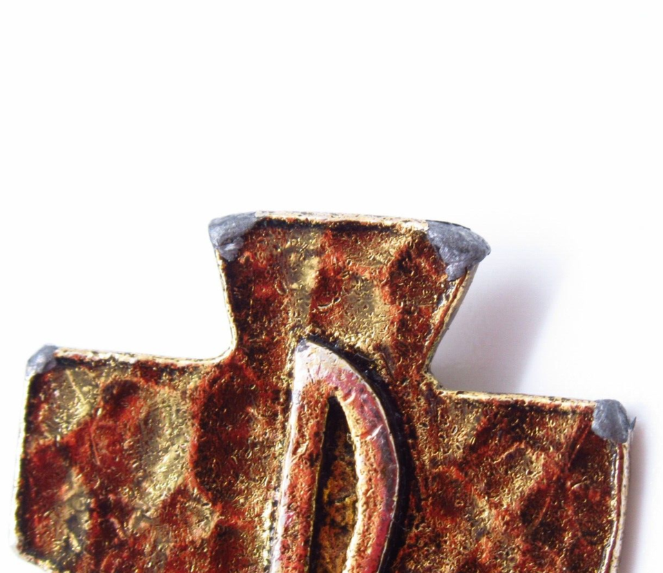 Textured Cross Pin with Tau-Rho Staurogram Symbol Gold Tone Vintage ...