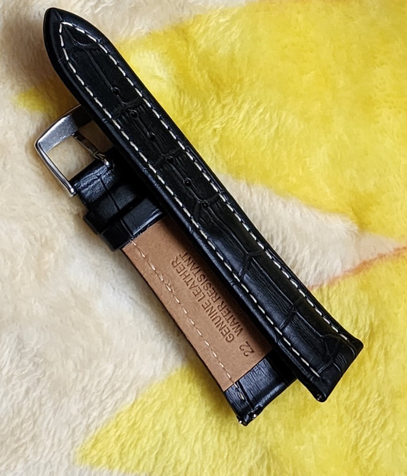 22mm Black White STCH Genuine Leather Aligator Watch Band ...