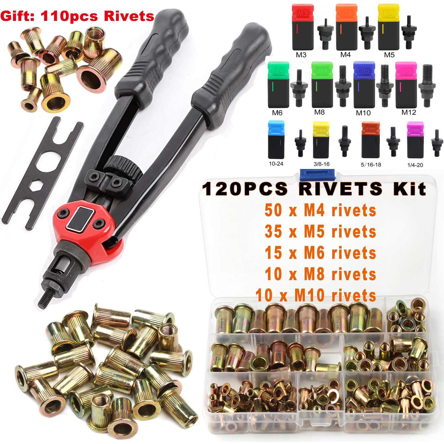 Rivet Nut Gun Kit Rivnut Tool Nut Setter Thread Setting Nutsert Tool ...