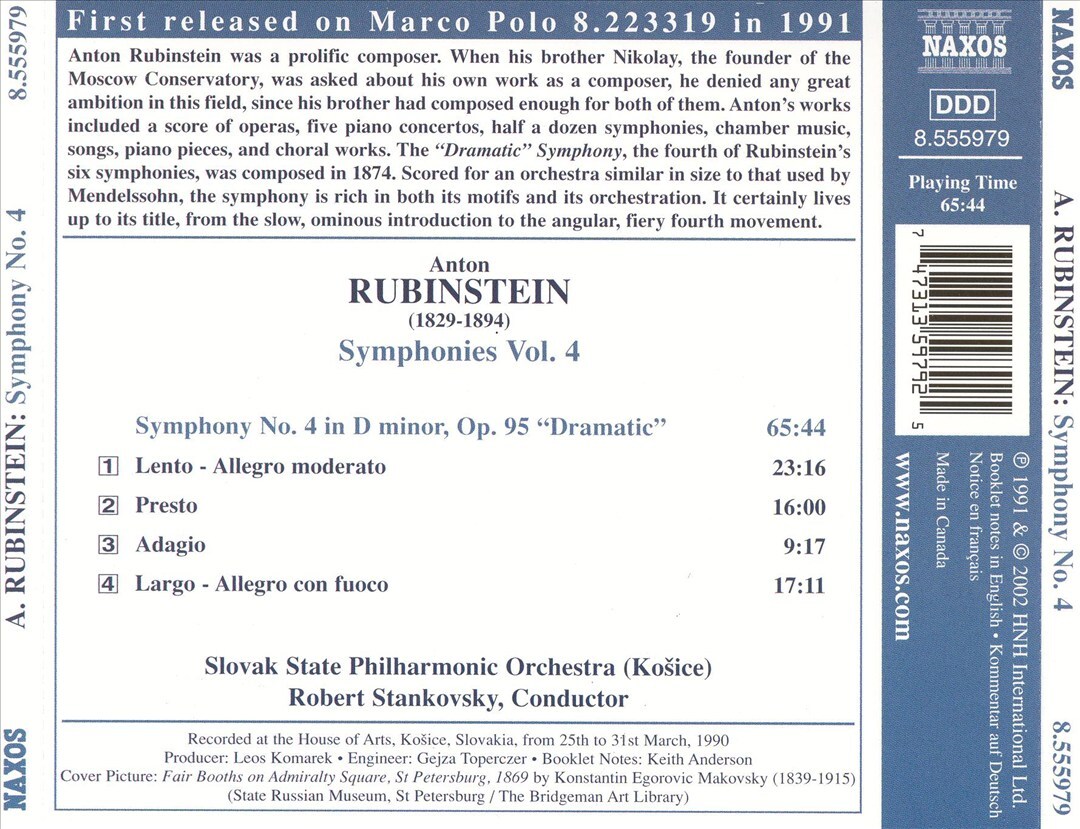 ROBERT STANKOVSKY ANTON RUBINSTEIN: SYMPHONY NO. 4 "DRAMATIC" NEW CD ...