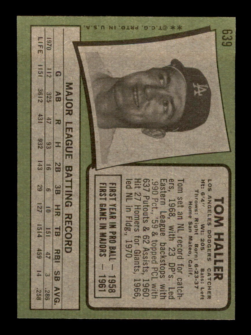 1971 Topps Baseball #639 Tom Haller EX/MT *d4 | eBay