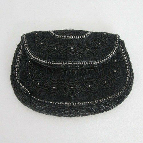 Vintage Black Gray Made in France Beaded Clutch Front Flap Snap Closure ...