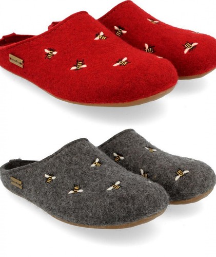 HAFLINGER BEES API WOMEN'S SLIPPERS WOOL RUBIN RED GREY | eBay