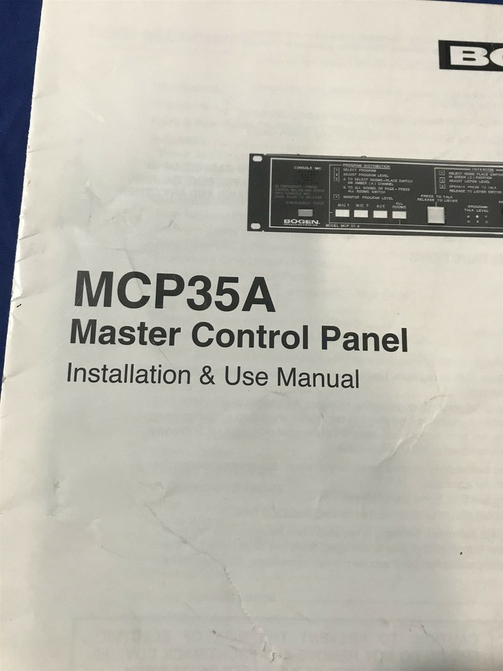 BOGEN OWNER'S MANUAL FOR MCP35A MASTER CONTROL PANEL INSTALLATION & USE MANUAL | eBay