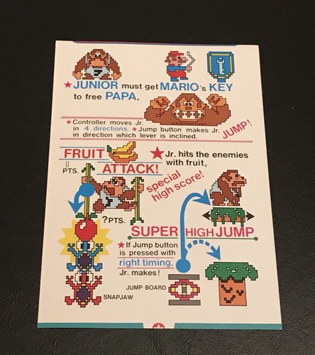 NOS Donkey Kong Junior Arcade Control Panel Instruction Card Nintendo ...
