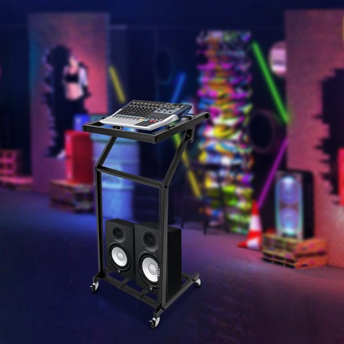 16U Adjustable Rack Mount Mixer Case Stand Studio Equipment Cart Stage ...