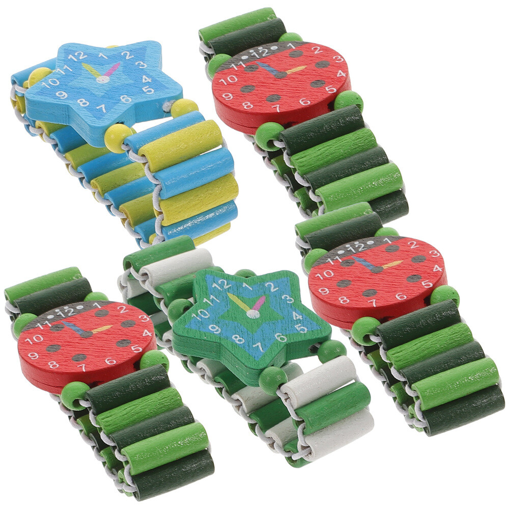 5 Pcs Wooden Cartoon Watch Toddler Child Simulated Watches Bracelet ...