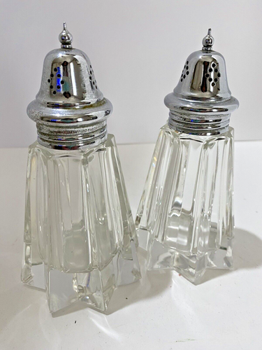 Pair Antique Crystal Salt Pepper Shakers With Silver Plated Tops Star ...