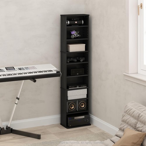 9-Shelf Tall Narrow CD Rack Media Shelf Adjustable Shelves DVD Storage ...