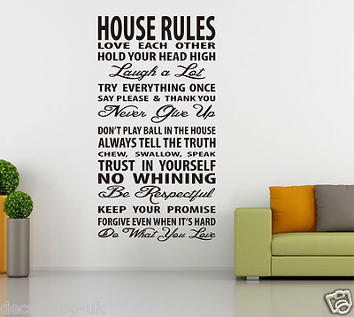 House Rules Wall Art Quotes Vinyl Wall Sticker, DIY Home Wall Decal ...