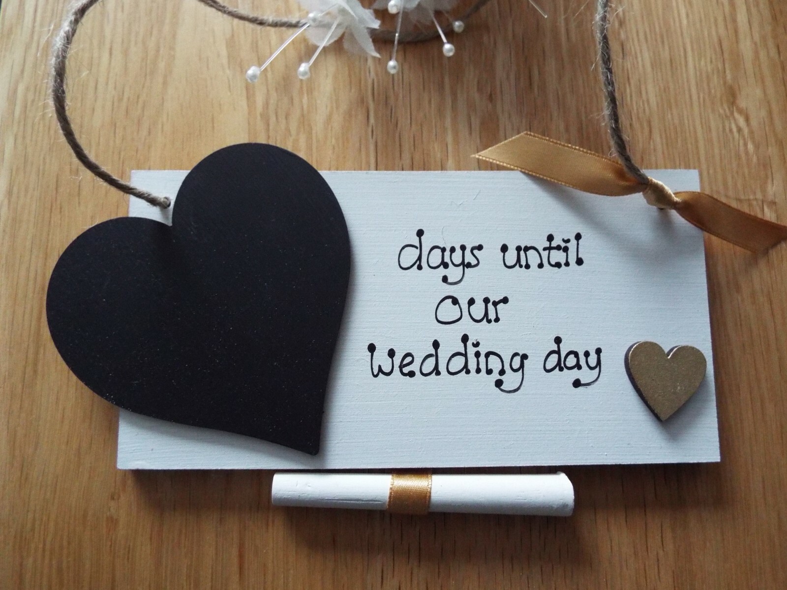 Days Until Our Wedding Day Sign Gold Ribbon Engagement Gift Mr and Mrs ...