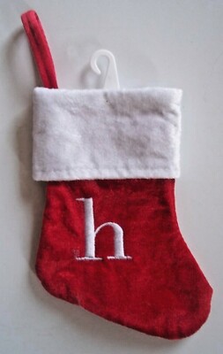 H - MERRY BRITE Monogram / Initial 8" MINI STOCKING Red & White ...