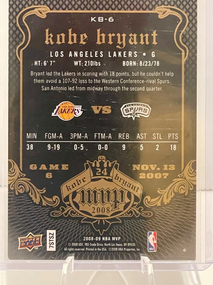 2008-09 NBA MVP Kobe Bryant God MVP 2008 Upper Deck Laker no.7STSZ | eBay