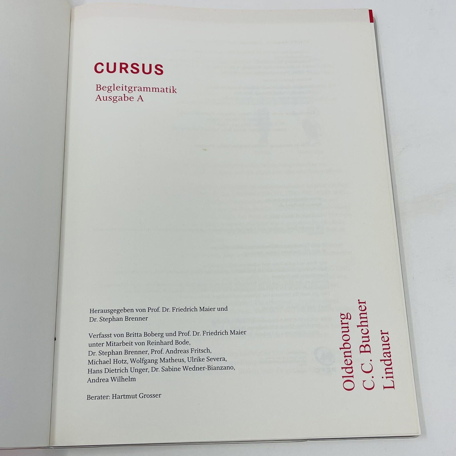 Cursus Begleitgrammatik Ausgabe A Oldenbourg Buchner Lindauer Workbook Book | eBay