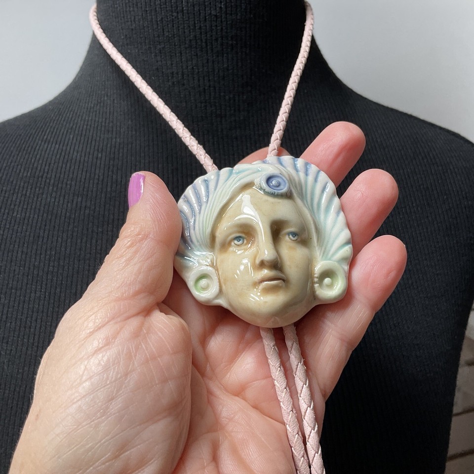 Tacoma Art Pottery Signed TAP Face Bolo Pendant David Keyes Art Nouveau ...