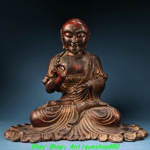 16''Old Chinese Bronze Gilt Rohan lohan Arhat Damo Bodhidharma Buddha ...