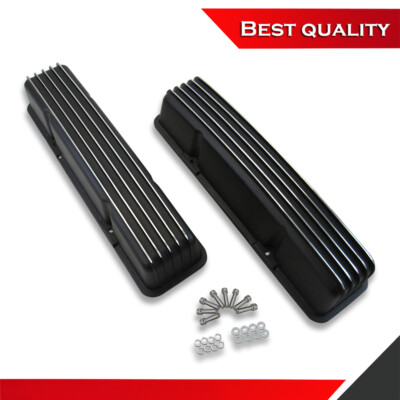 Suit SBC 327 350 Chevy Tall Finned Valve Cover W/O Hole Black | eBay