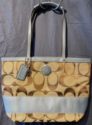 Coach Signature C Design Collection Tote Brown W/Blue Stripe New With ...