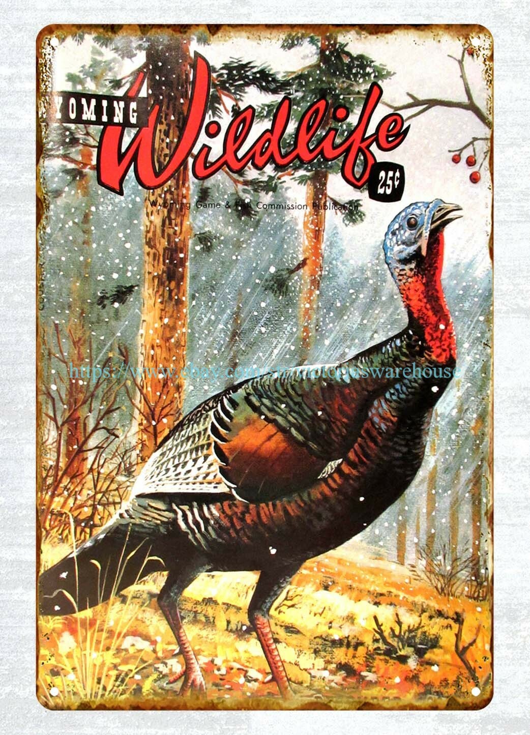 Wyoming Wildlife December 1966 Wild Turkey metal tin sign home ...