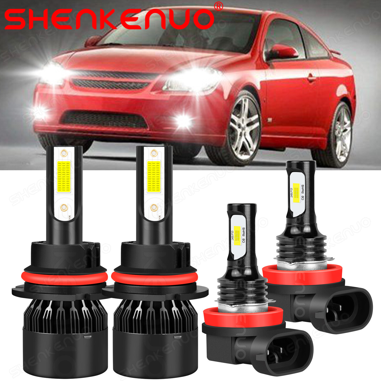 For Chevy Cobalt 2005 2006-2010 4X 9007 HB5 LED Headlight + H11 Fog ...