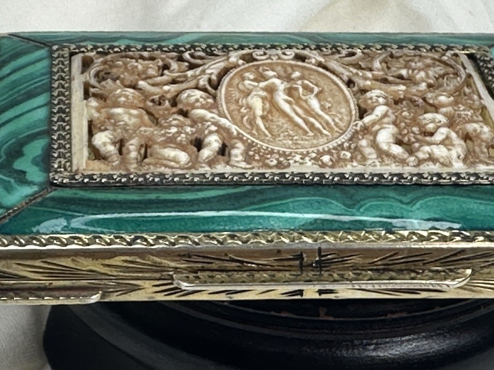 Antique Italian 800 Silver Malachite Powder Compact Carved Classical ...