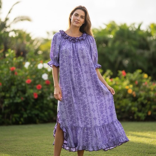 Shannon Marie Hawaii Dress XL USA Luau Vintage Aloha Puff Sleeve Ruffle ...